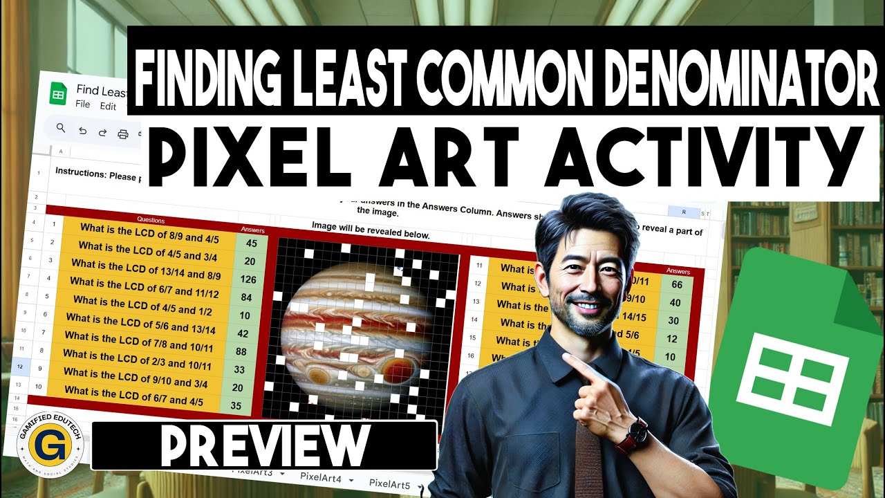 Finding LCD - Least Common Denominator Pixel Art Math Cosmos Worksheet ...