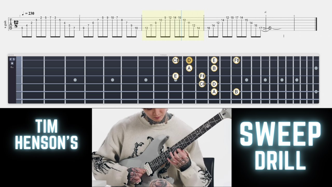 Tim Henson's Guitar Sweep Picking Drill: Transcription & Tab! - YouTube