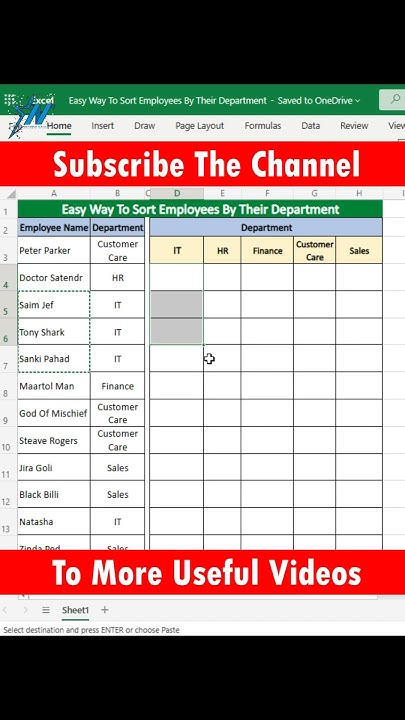 Excel 365 Filter Function 😮 Sort Employees By Department #shorts - YouTube