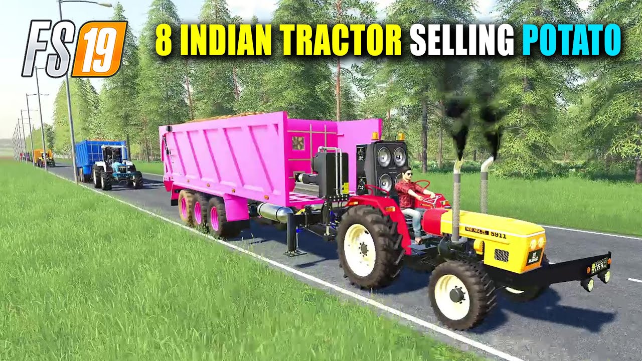 500 Acres Potatoes Harvesting & Selling with 8 Indian Tractors | FS19 ...