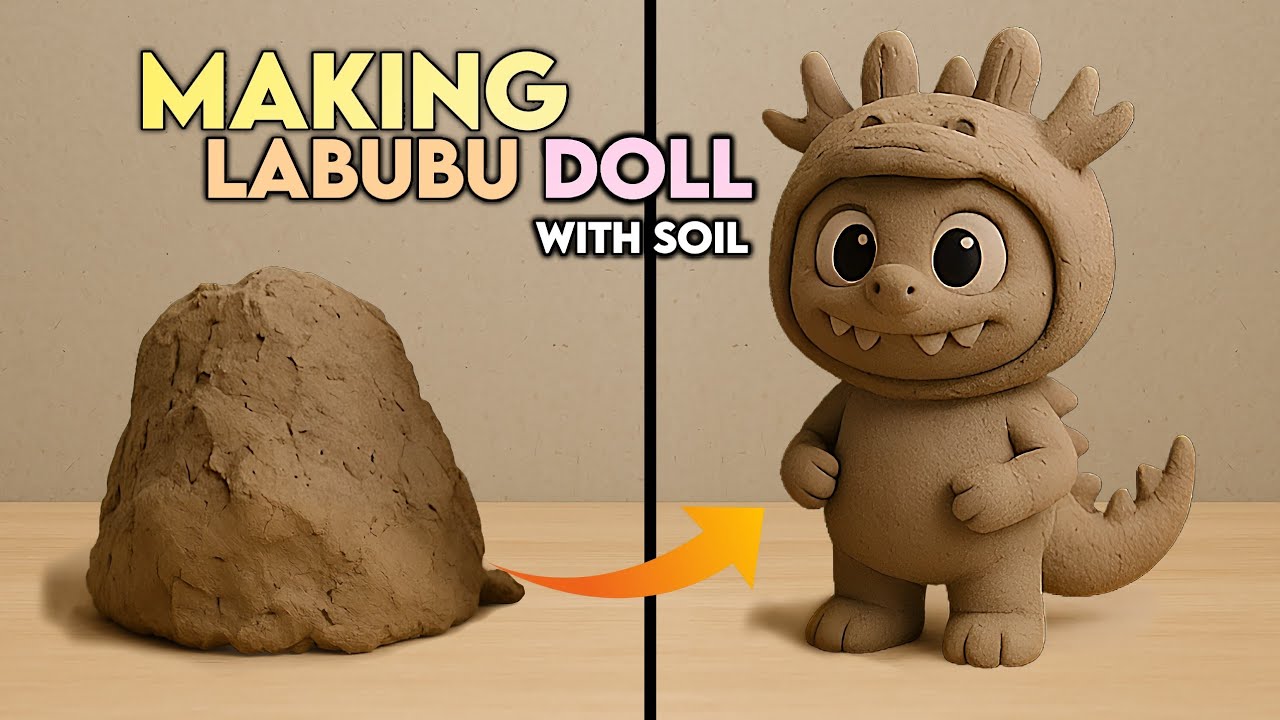 I made a Labubu doll with soil | Handmade Soil Craft | Clay Art - YouTube