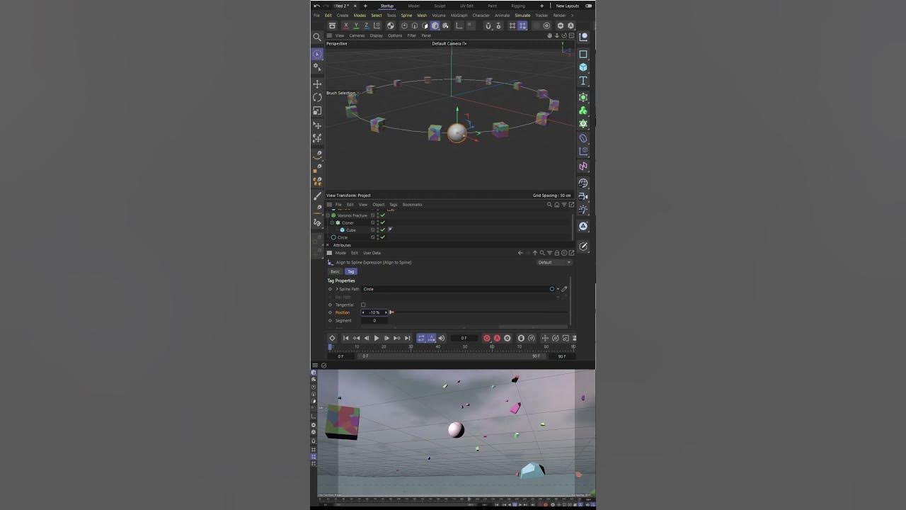 Collision Spline Target Voronoi Fracture C4D workflow - YouTube