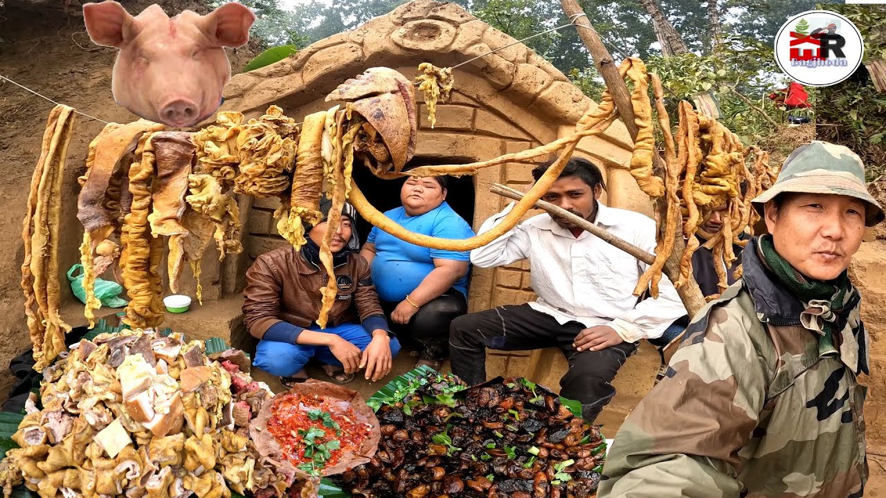 Pork Intestine !! Full pig intestines Cooking and Eating with Nepali ...