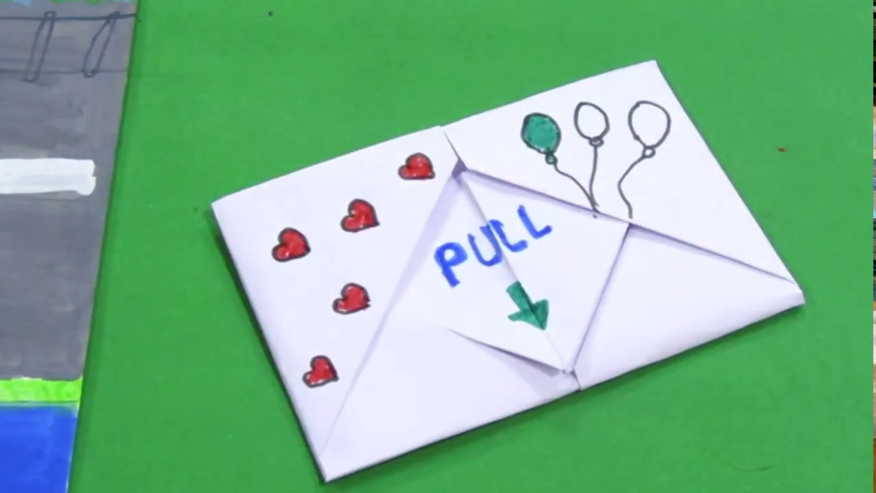 MOTHERS DAY SURPRISE MESSAGE CARD | Pull Tab Origami Envelope Card ...