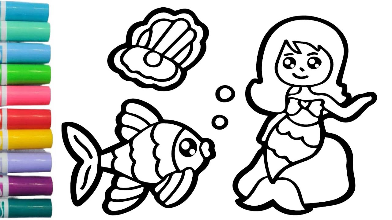 Cute mermaid drawing and Colouring for kids and toddlers || ABCD rhymes ...