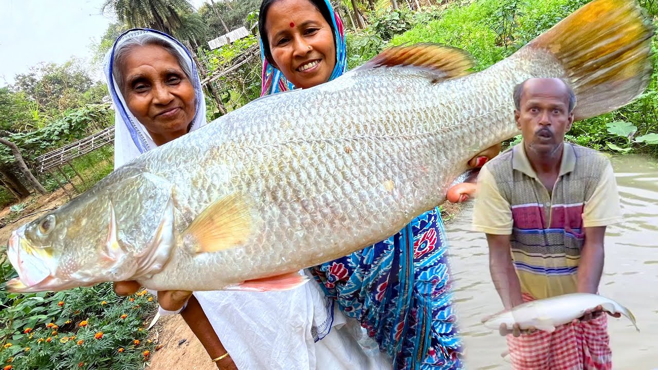 পুকুর থেকে জ্যান্ত ভেটকি মাছ ধরে রান্না | পুকুরে চাষ করা ভেটকির স্বাদ ...