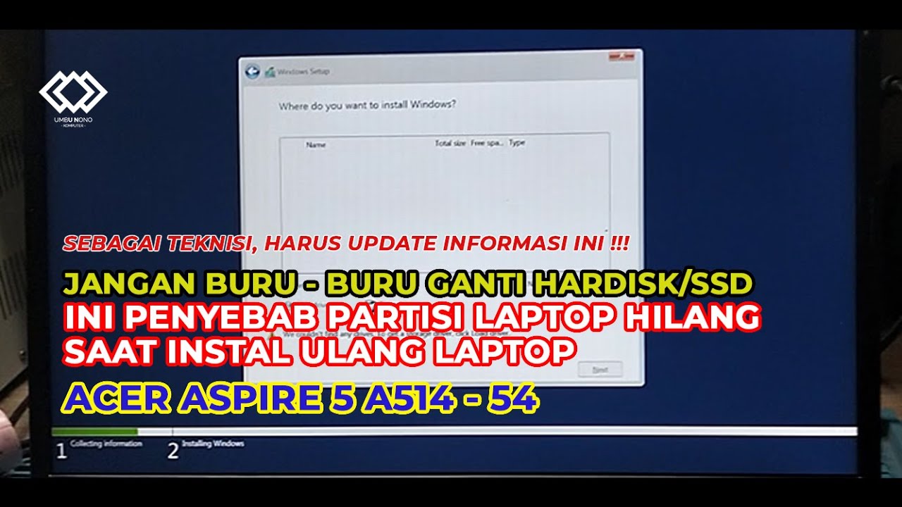 Cara Mengatasi Partisi Hardis SSD Laptop Hilang Saat Instal Ulang ...