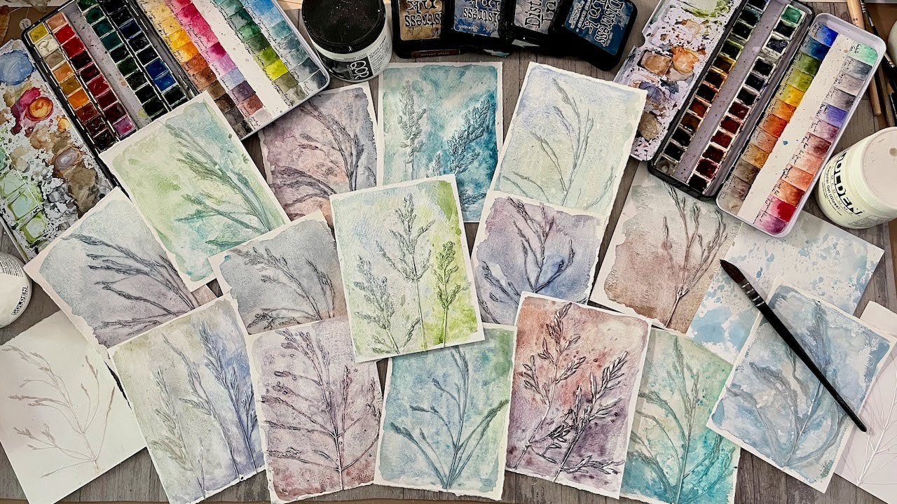 Meadow Grass Portraits with watercolours and Distress Inks... and real ...