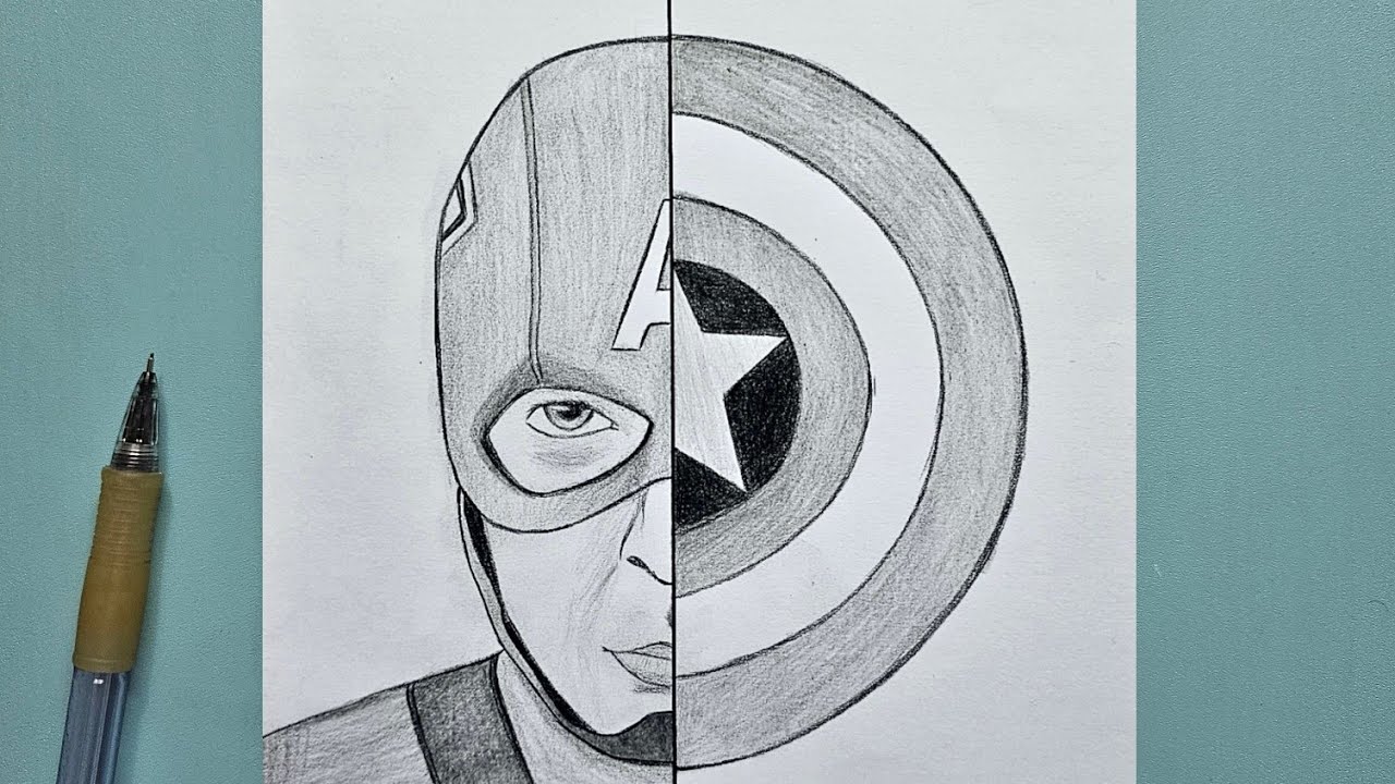 How to draw Captain America | Captain America half face step by step ...