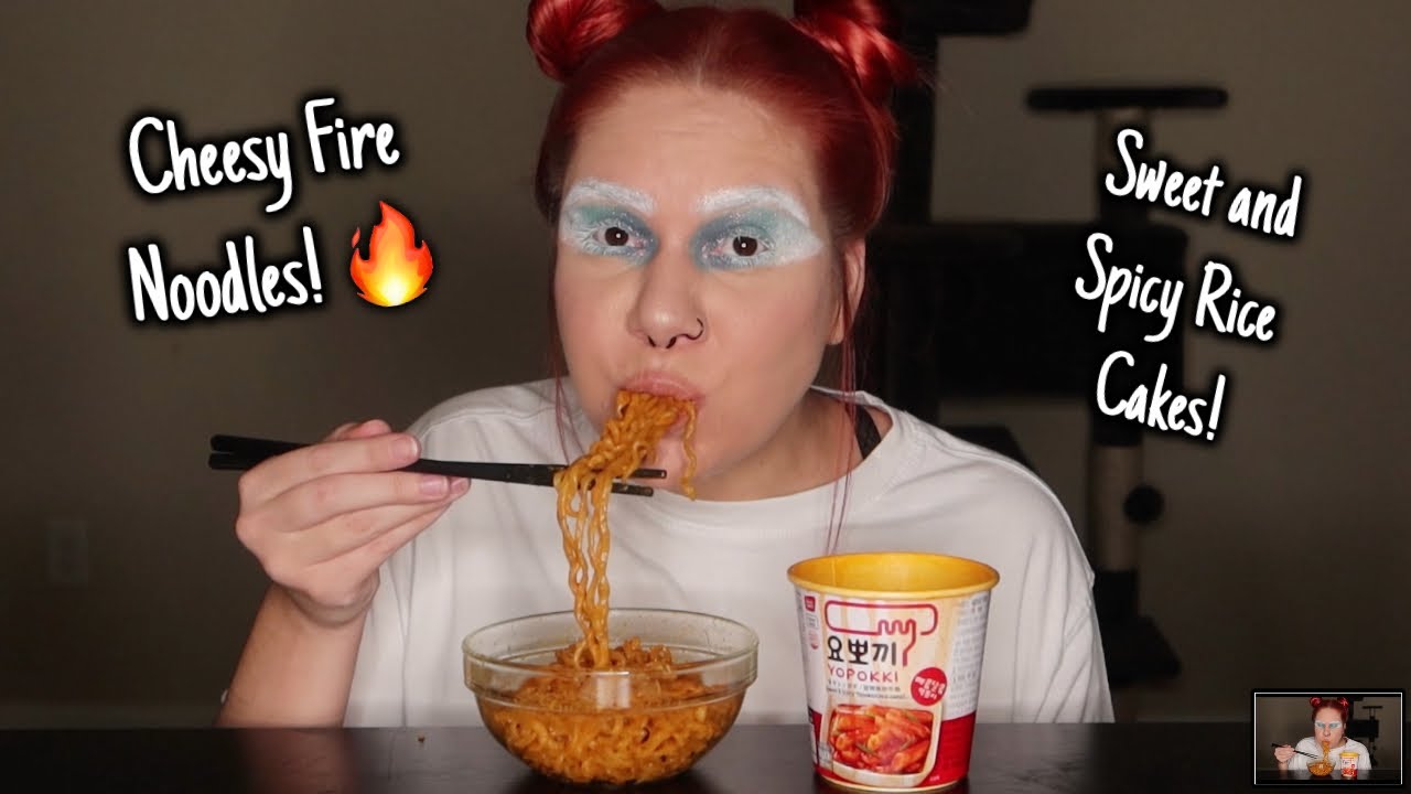 CHEESY FIRE NOODLES WITH SWEET AND SPICY RICE CAKES MUKBANG | EATING ...