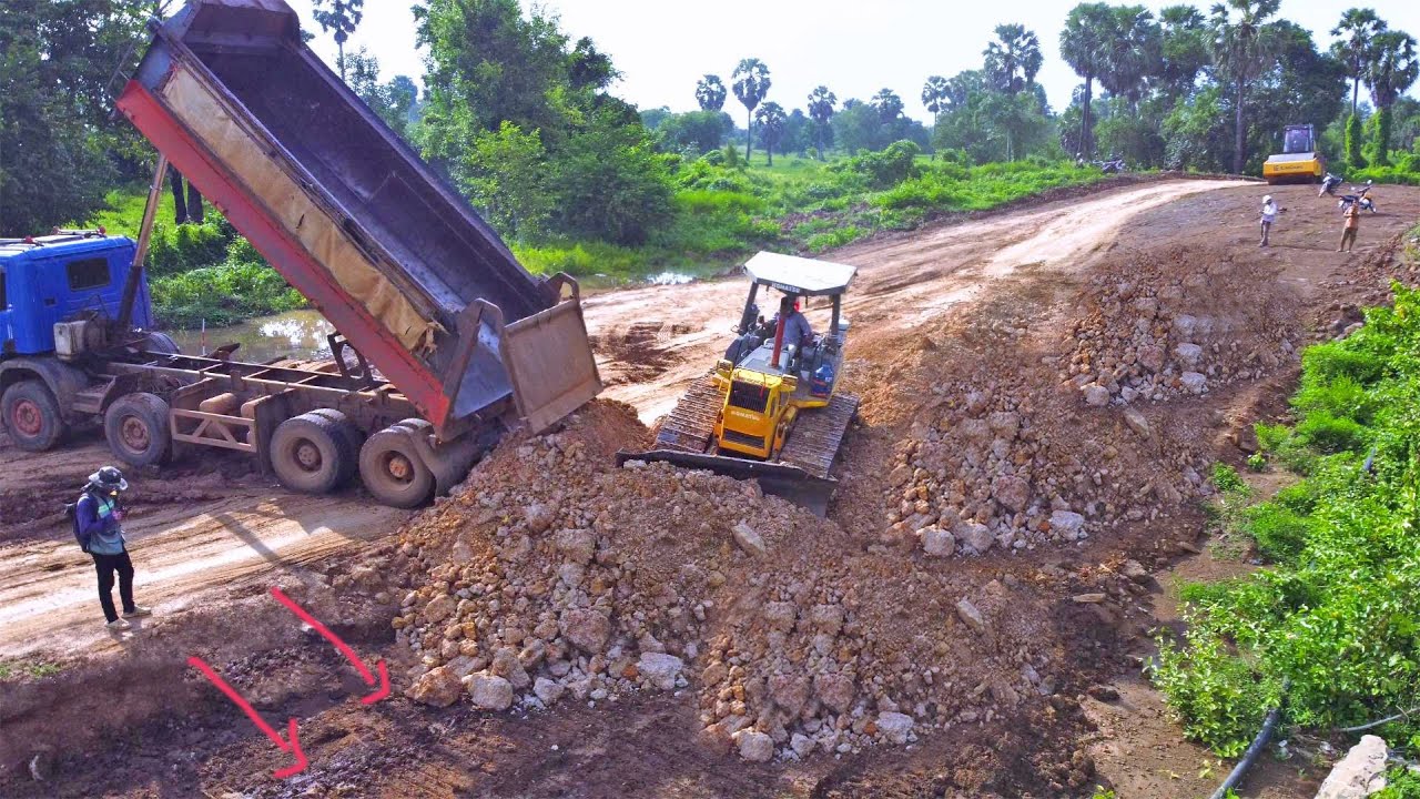 Best action! Road widening foundation laying activity by experts Dozer ...