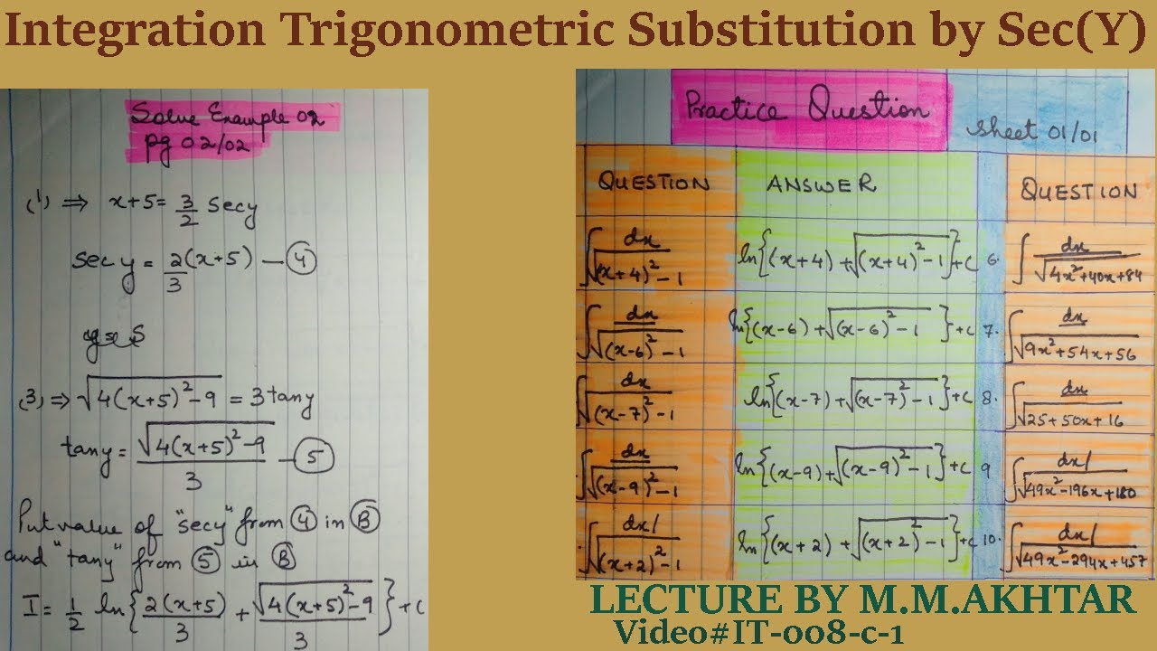 Integration, Trigonometric substitution Secant y Video#IT-008-C-1 - YouTube