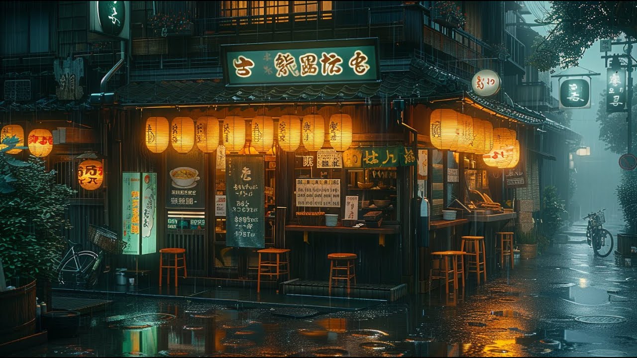 Japanese Bookstore At The Rainy Night 🌧️ Rainy Lofi Sounds To Calm Down ...