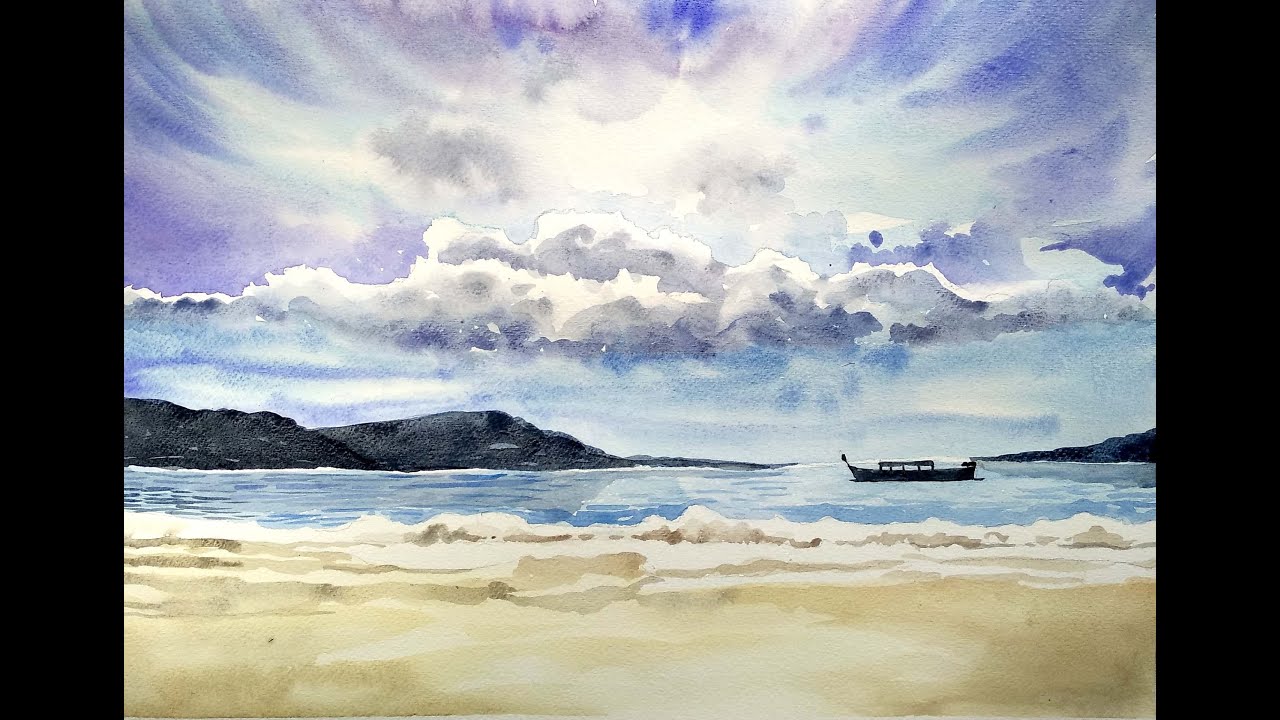 WATERCOLOR SEASCAPE OR CLOUDSCAPE....STEP BY STEP PAINTING TUTORIAL ...