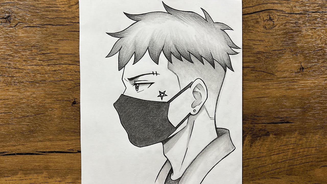 How to Draw Anime Boy Wearing Face Mask | Step-by-Step Pencil Drawing ...