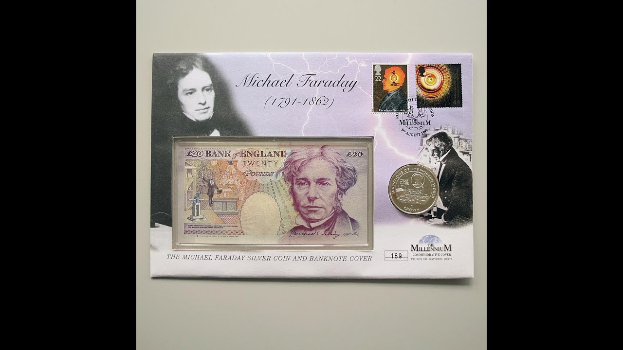 1999 Michael Faraday Silver Crown Coin & £20 Pounds Banknote Cover ...