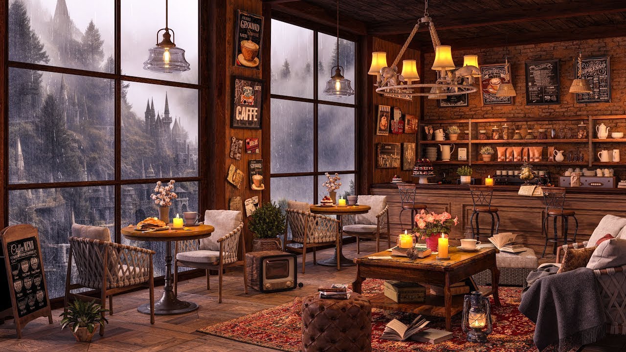 Cozy winter cafe atmosphere ⛄ Warm piano Jazz music on a snowy day to ...