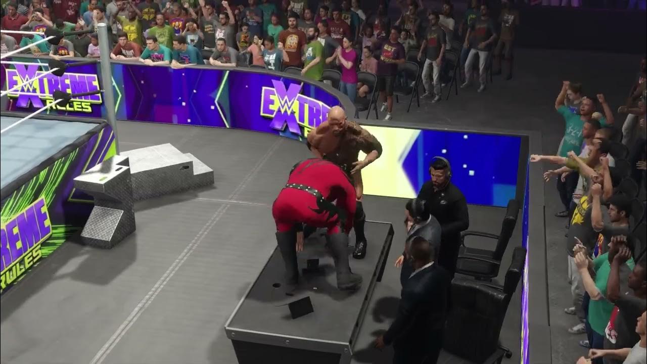 The Rock Bottom To Kane Through The Announcers Table - WWE 2K23 - YouTube