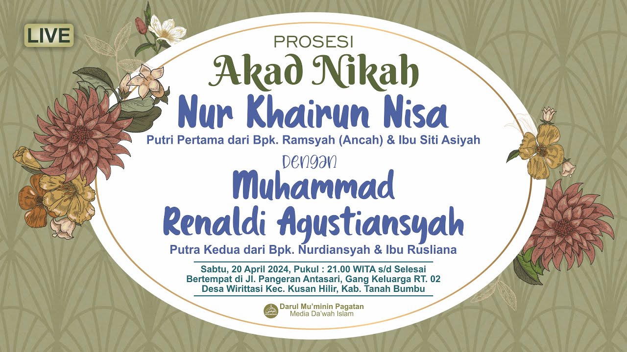 [LIVE] Resepsi Pernikahan Nur Khairun Nisa & Muhammad Renaldi Agustiansyah - YouTube