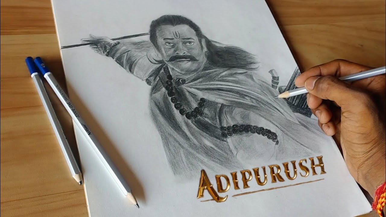Adipurush poster drawing/prabhas pencil sketch adipurush movie - YouTube