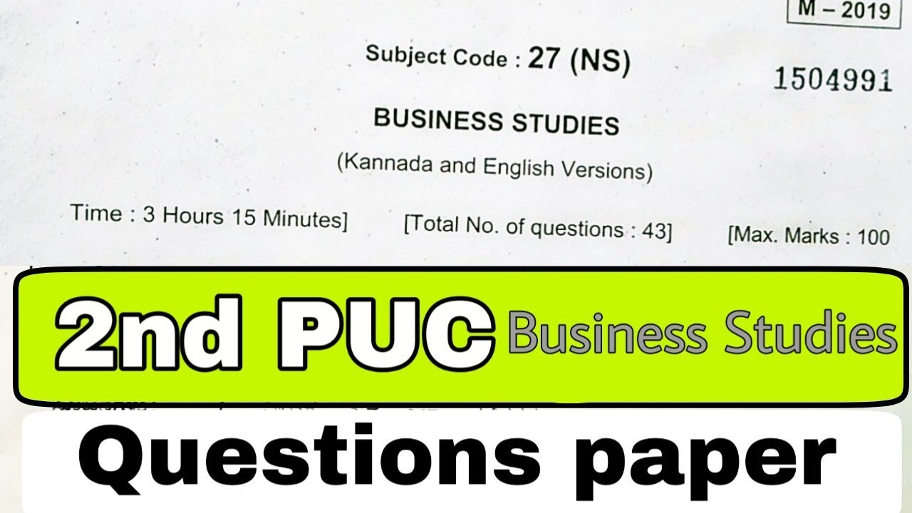 Business Studies 2nd PUC Question Paper 2019|| All Question papers ...