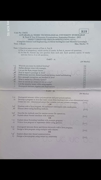 B-TECH JNTUH| R18 | CSE(AI&ML)| OBJECT ORIENTED PROGRAMMING USING JAVA SEP/OCT-2023|QUESTION ...