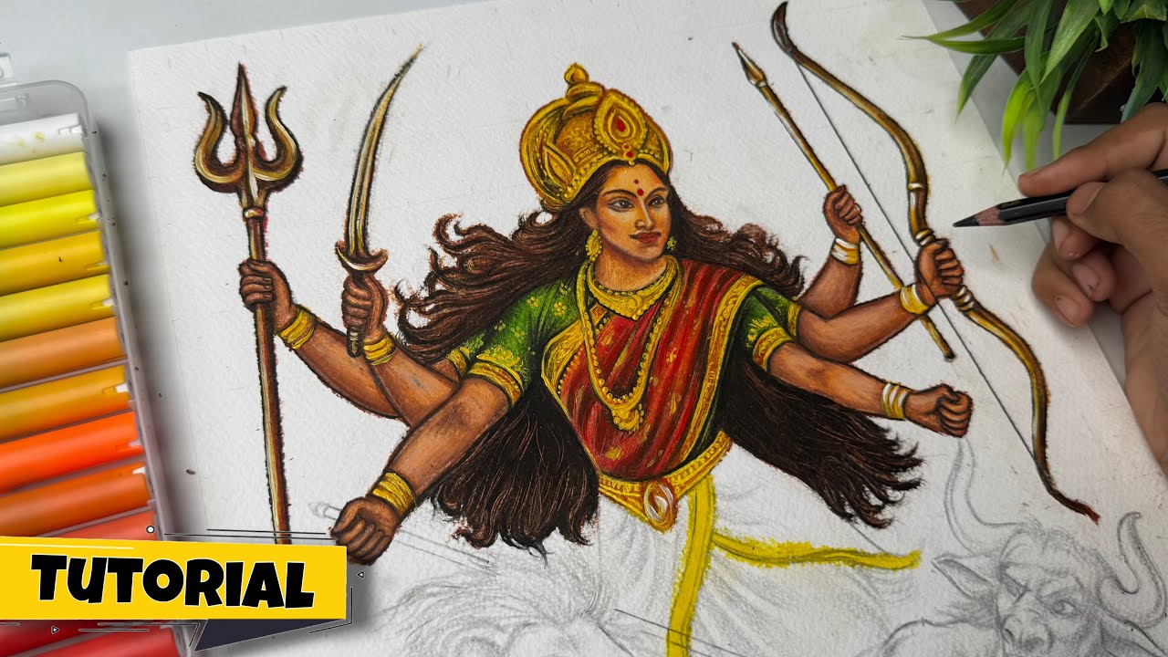 Navratri Special Durga Mata Oil Pastel Drawing, Oil Pastel Drawing ...