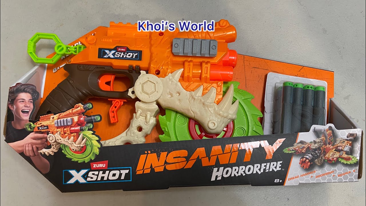XSHOT Insanity HorrorFire Reaper X by Zuru with 8 Darts - YouTube