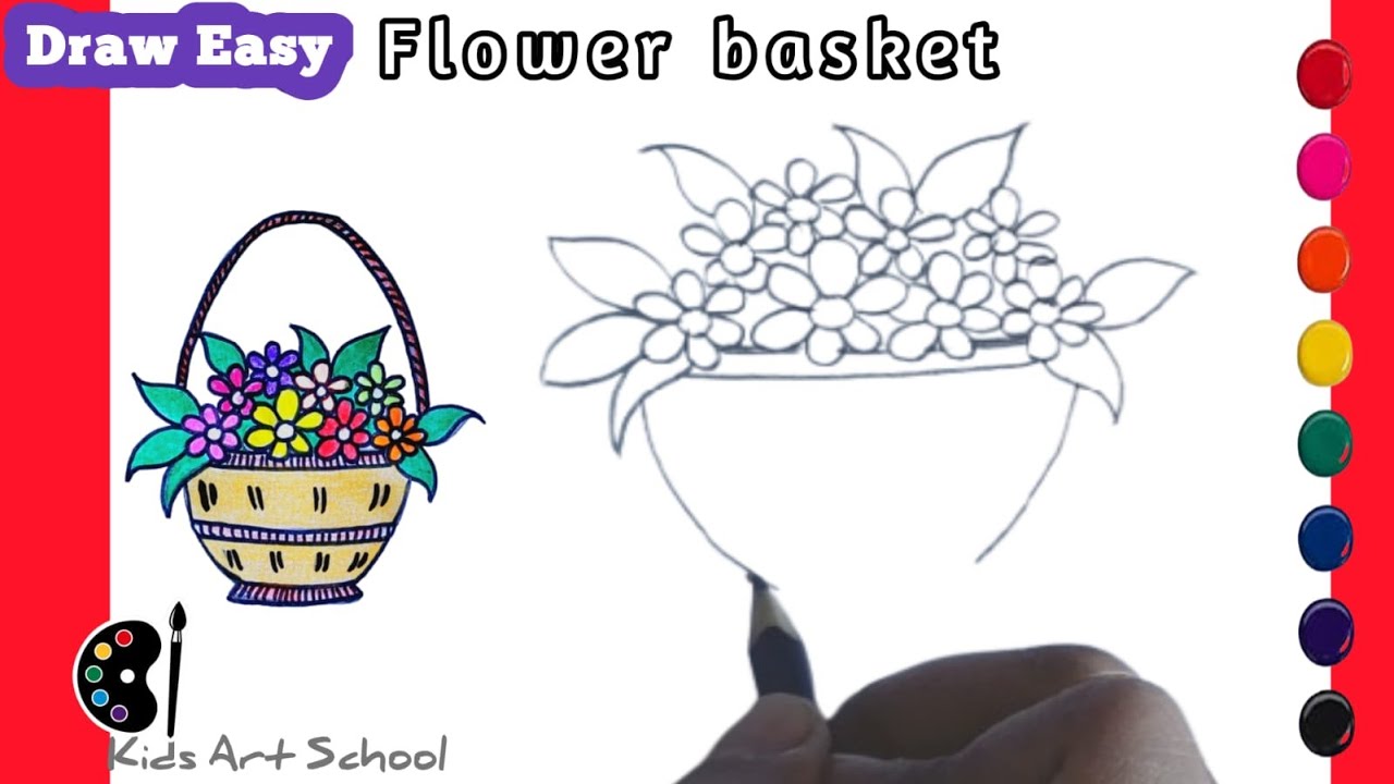 FLOWER BASKET DRAWING | How to draw Flower basket easy step by step ...