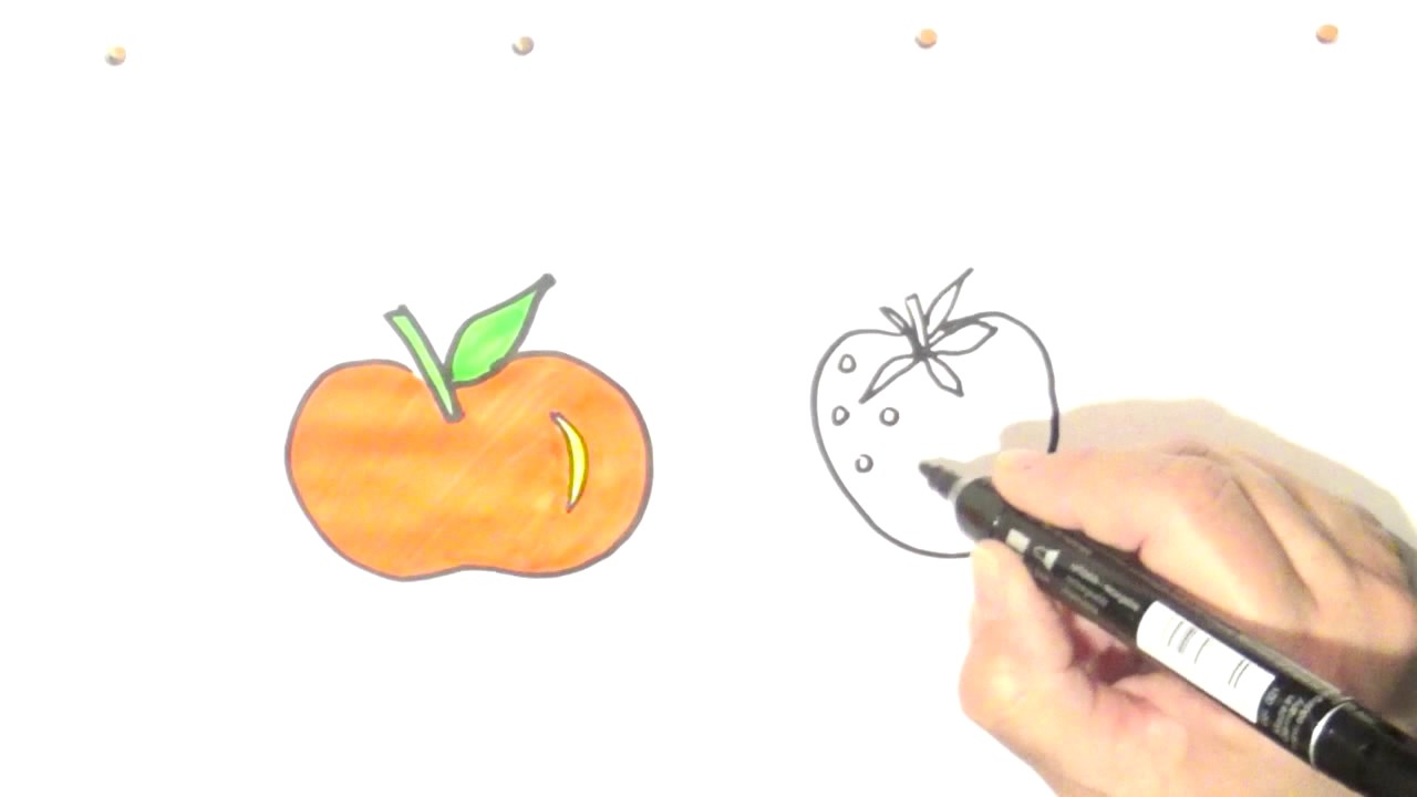 How to draw an apple and a strawberry,learn fruits and colors - YouTube