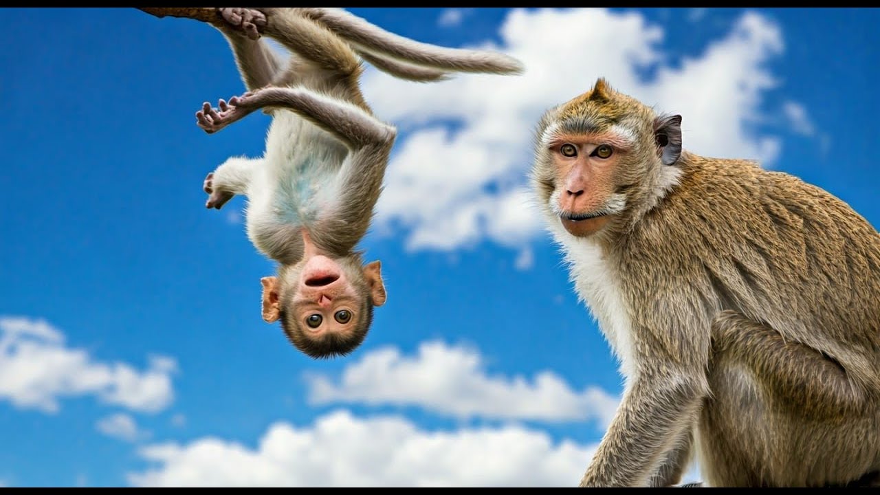 Cute Tiny Baby Monkey Plays Happily Around Beloved Mom - YouTube