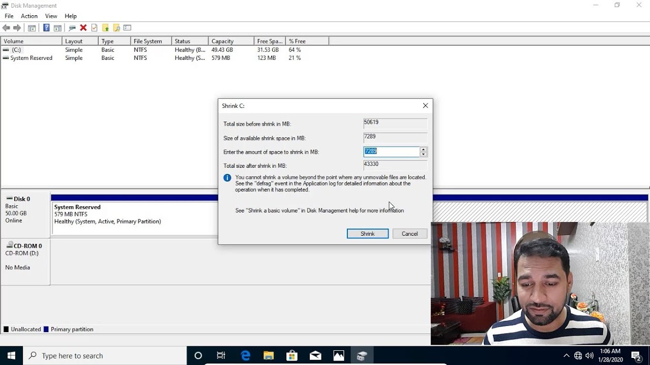 Cannot shrink a volume beyond the point (second method) - YouTube