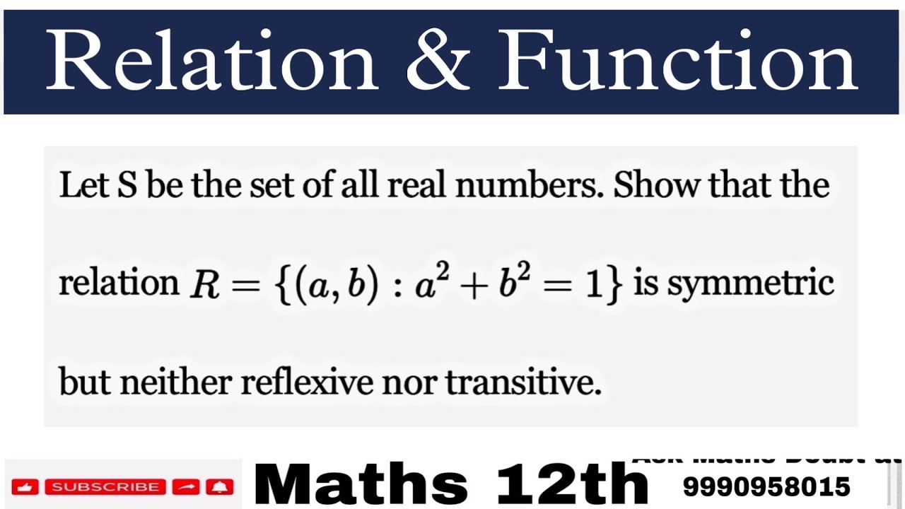 Show that the relation R = {(a ,b) : a2+b2=1} is symmetric but neither ...