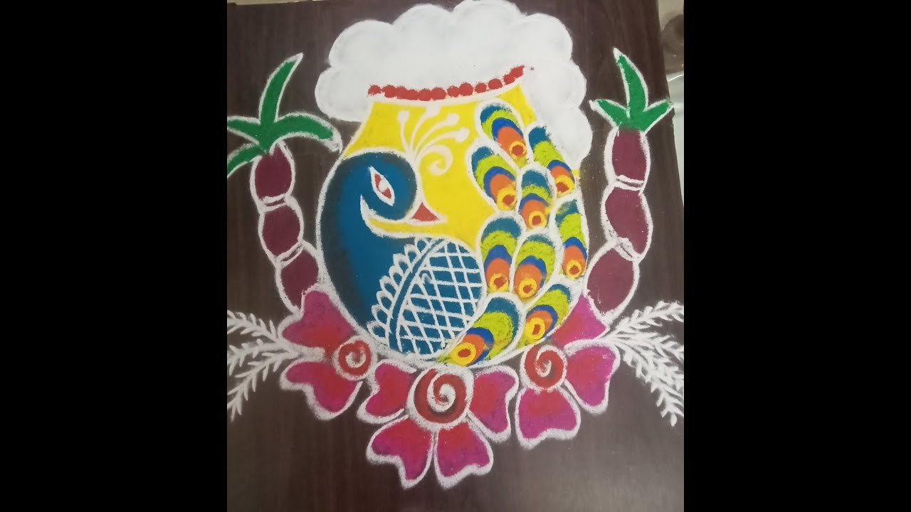 Sankranthi special pot Rangoli / colour Rangoli for Sankranthi - YouTube