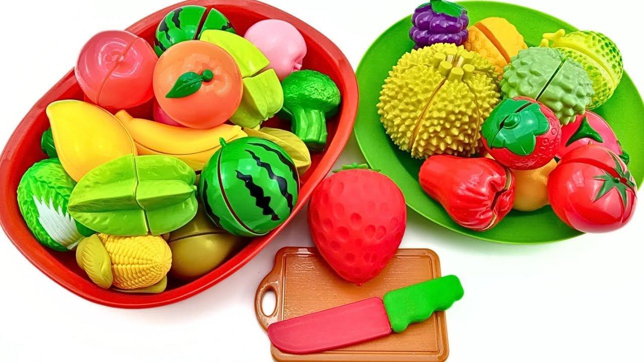 Cutting Plastic Fruits and Vegetables, STRAWBERRY CORN TOMATO | Plastic ...