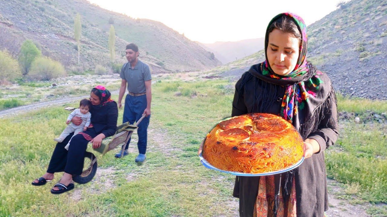 Mastery in Cooking vegetable pasta called [makarani] on charcoal in the ...