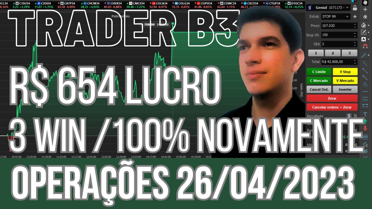 💰 R$+ 654,00 3 WIN 100% Assertividade DAY TRADE B3 Operação 26-04-2023 ...