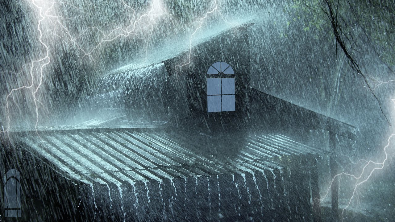 Stormy Night to Sleep Instantly | Powerful Rainstorm on Metal Roof ...