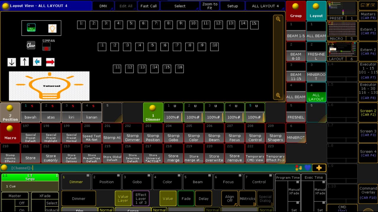 MACRO STORE, CLEAR, GROUP,DIMMER,POSISI, dan CARA input IMAGE / Gambar pada LAYOUT GrandMA2 ...