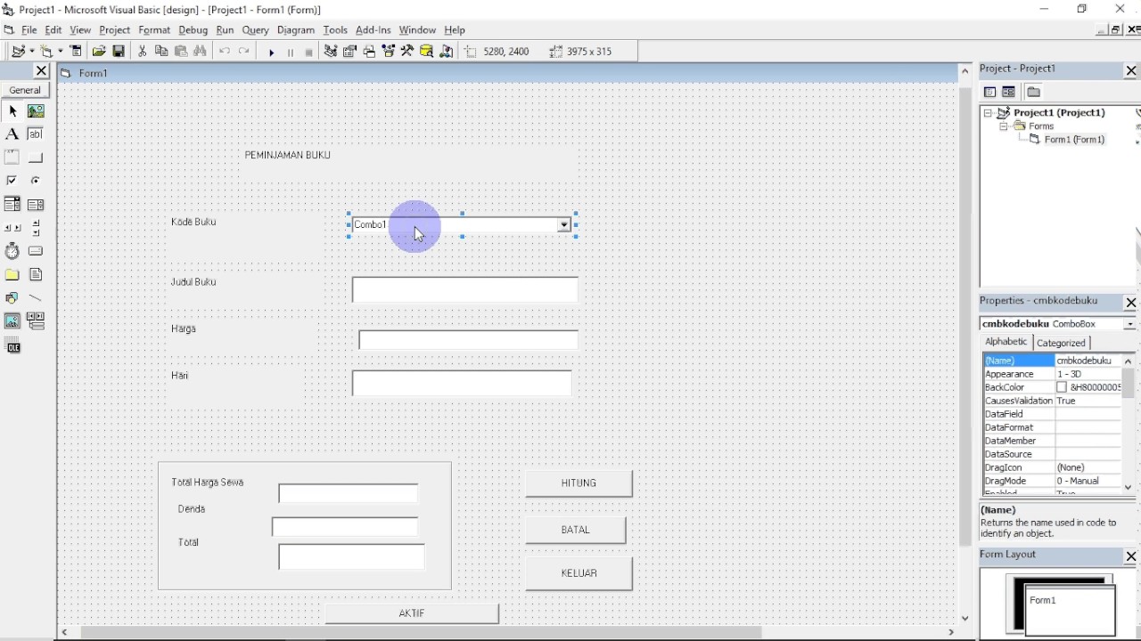 Tutorial membuat aplikasi "PEMINJAMAN BUKU" berbasil Visual Basic 6 - YouTube