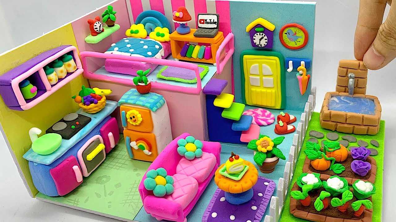 DIY Miniature Clay House ️Amazing Bedroom, Kitchen, Garden From Polymer ...