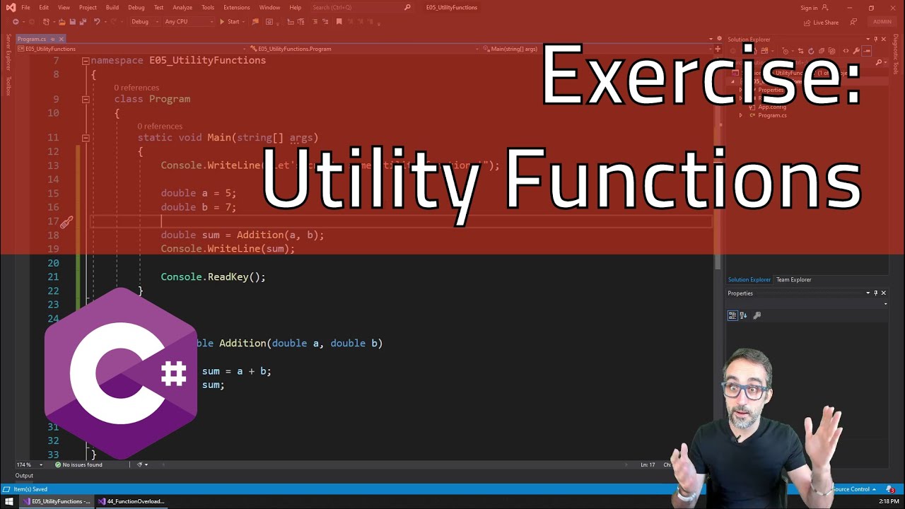 E.5a Utility Functions - Learning C# - YouTube