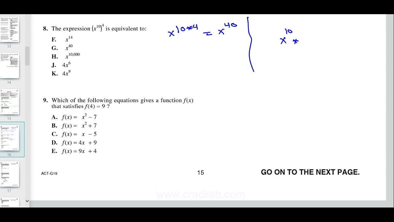 ACT MATH EXAM -2024-APRIL-G19 -SOLVE -Q8- م رابعه فراج - YouTube