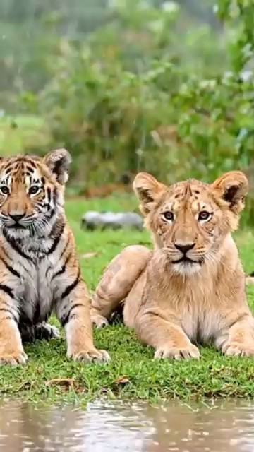 Tiger & Lion Cubs Playing in the Rain – Cutest Wild Moment! - YouTube