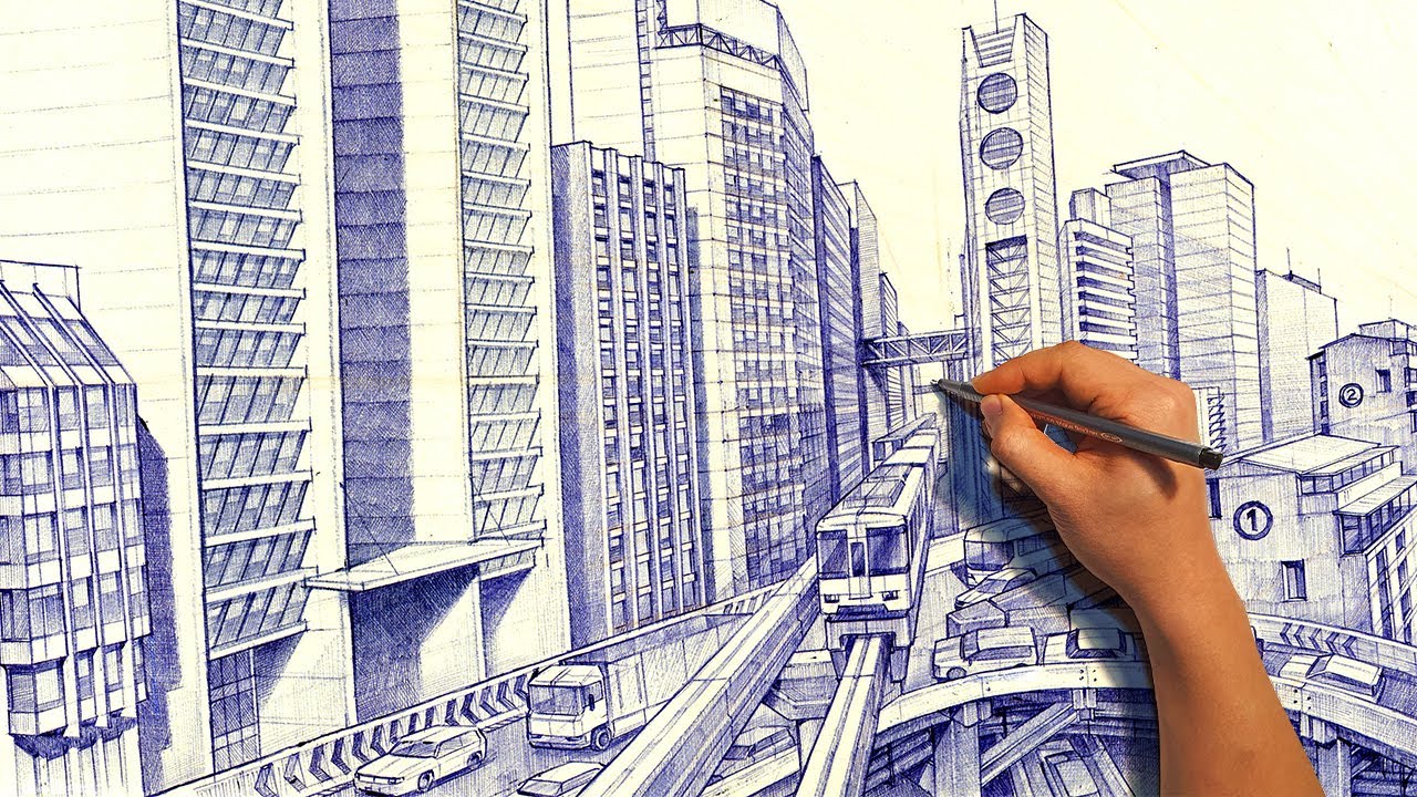 How to draw a city #architecture #city #drawing - YouTube