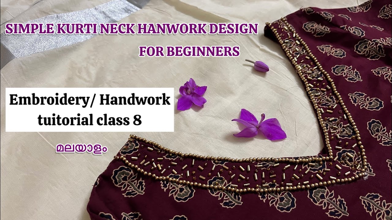 Simple Kurti neck handwork design for beginners Malayalam I Handwork tutorial class - YouTube