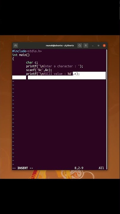 Using Vim to find ASCII value in C #shorts #linux #learning #programming #coding #live #terminal ...