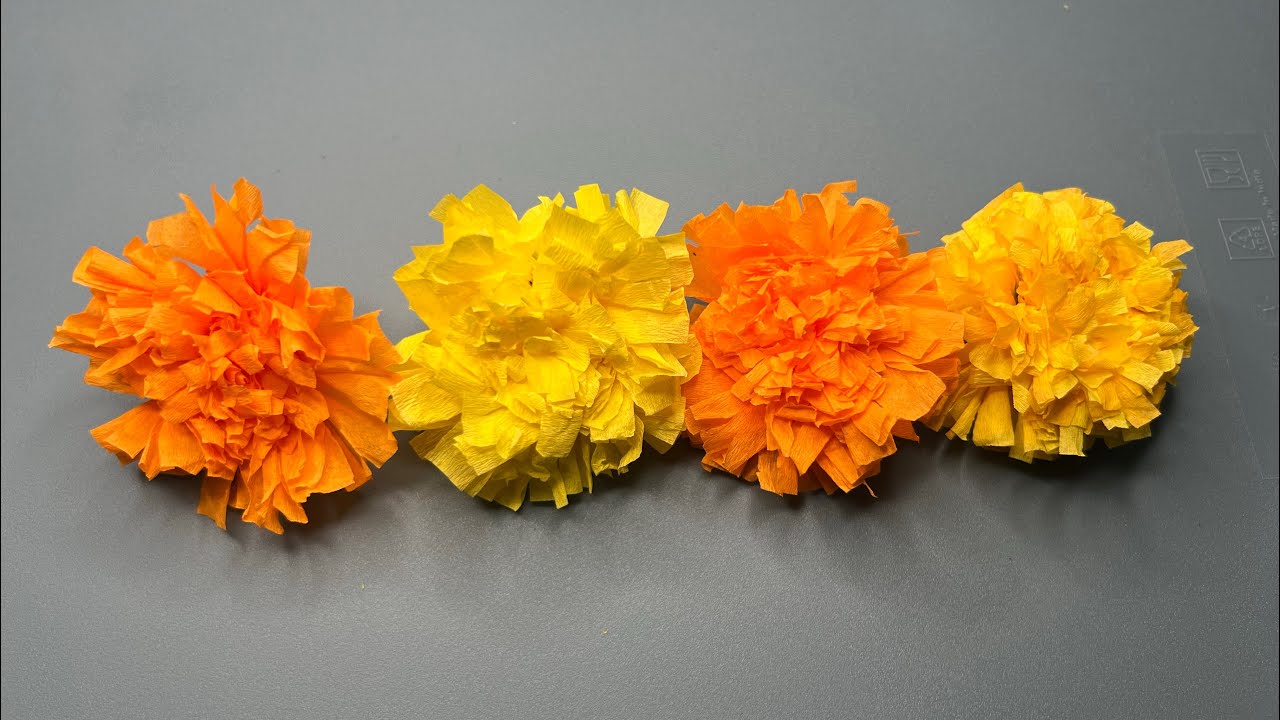 How to make Marigold flower from Crepe Paper | Paper Craft - YouTube