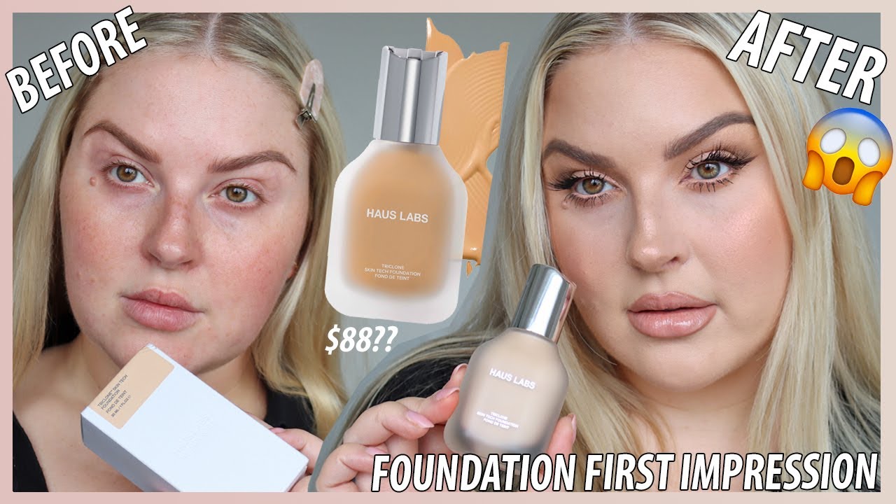 HAUS LABS TRICLONE FOUNDATION first impression ⏰ application & wear ...