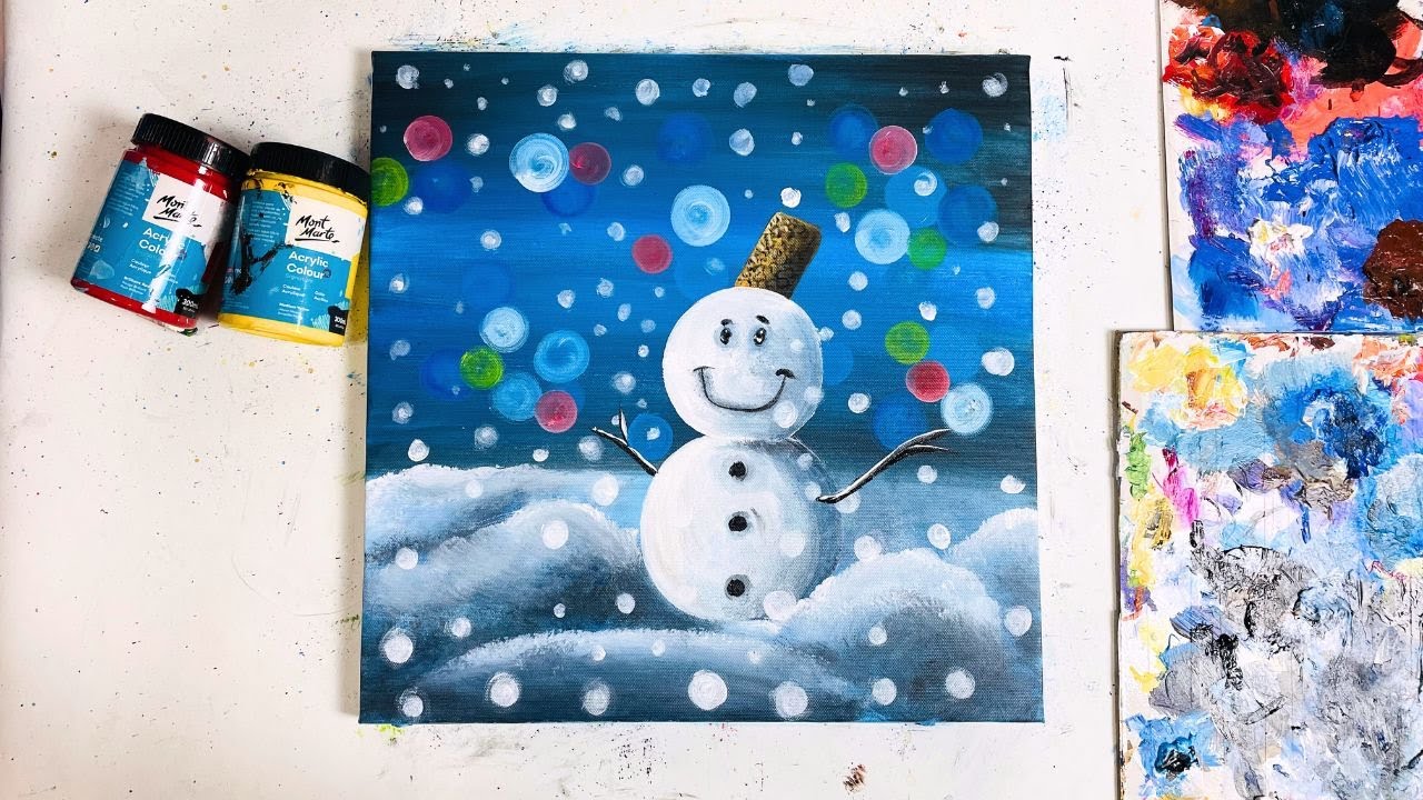 Christmas Snowman | Acrylic painting for beginners step by step ...